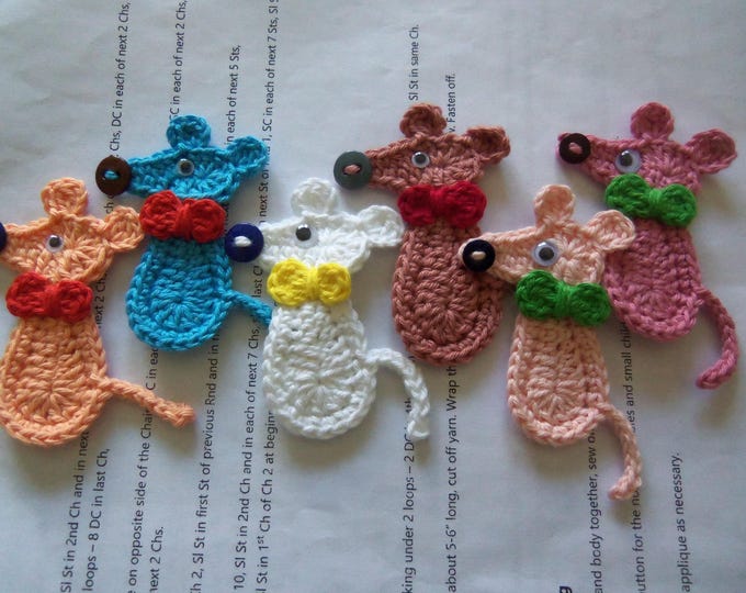 Set of Six Assorted Crochet Mouse Appliques. Crochet Mouse Appliques ...