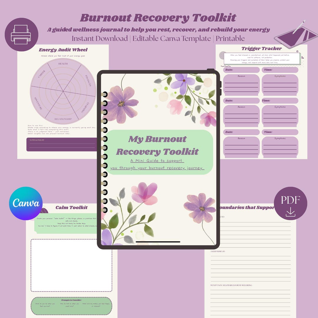 Burnout Recovery Journal | Self Care Workbook, Planner (PDF + Canva) - Etsy