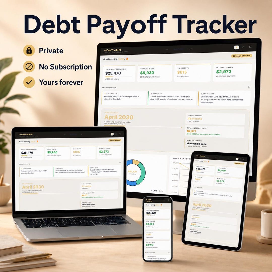 Debt Payoff Tracker, Interactive HTML Dashboard, Snowball Avalanche ...