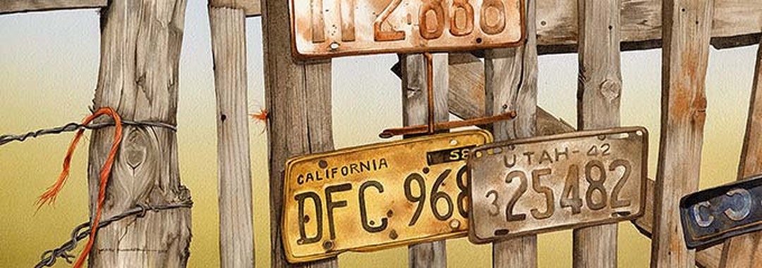 License Plate Watercolor Rustic Fence Digital Download - Etsy