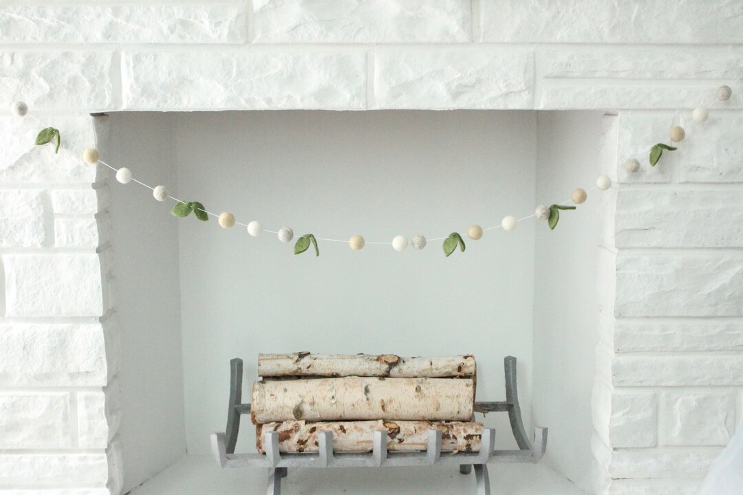 Spring Felt Ball Garland: Farmhouse Style, Green Leaves - Etsy