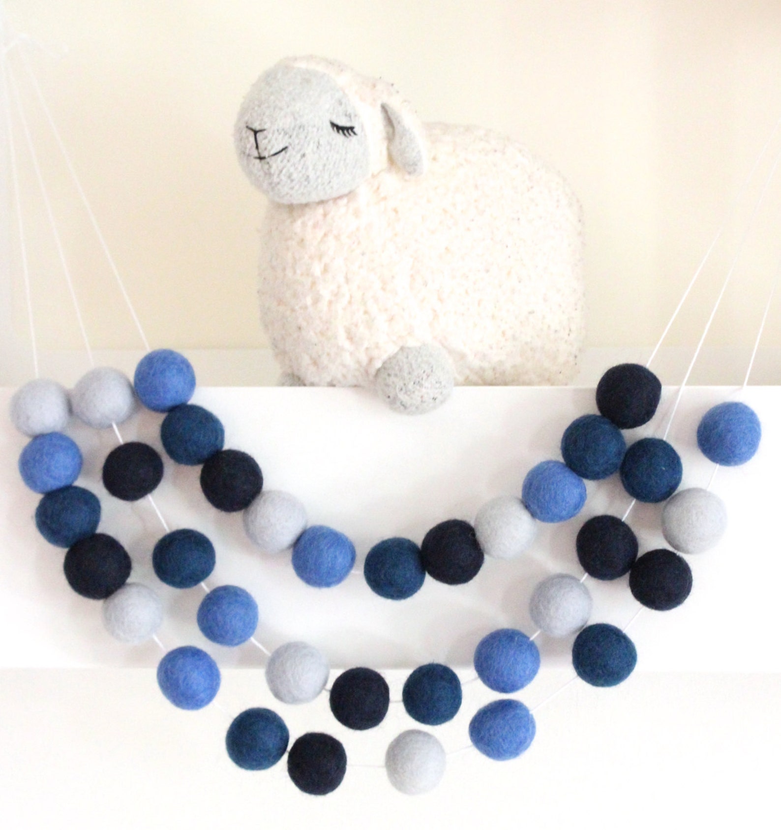 Navy Garland- Birthday Party Decor- Navy Felt Ball Garland-pom Pom ...