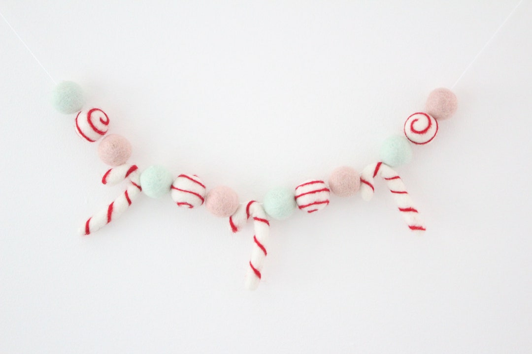 Candy Cane Garland- Pink Pastel Mint Red White Striped - Felt Candy ...