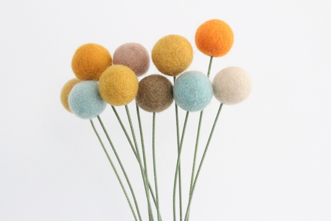 Pumpkin Latte Felt Ball Flower Bouquet- Wool Pom Pom Flowers- Fall ...