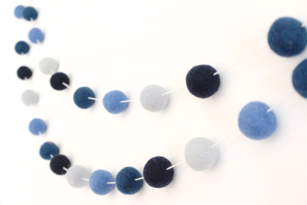 Navy Garland- Birthday Party Decor- Navy Felt Ball Garland-pom Pom ...