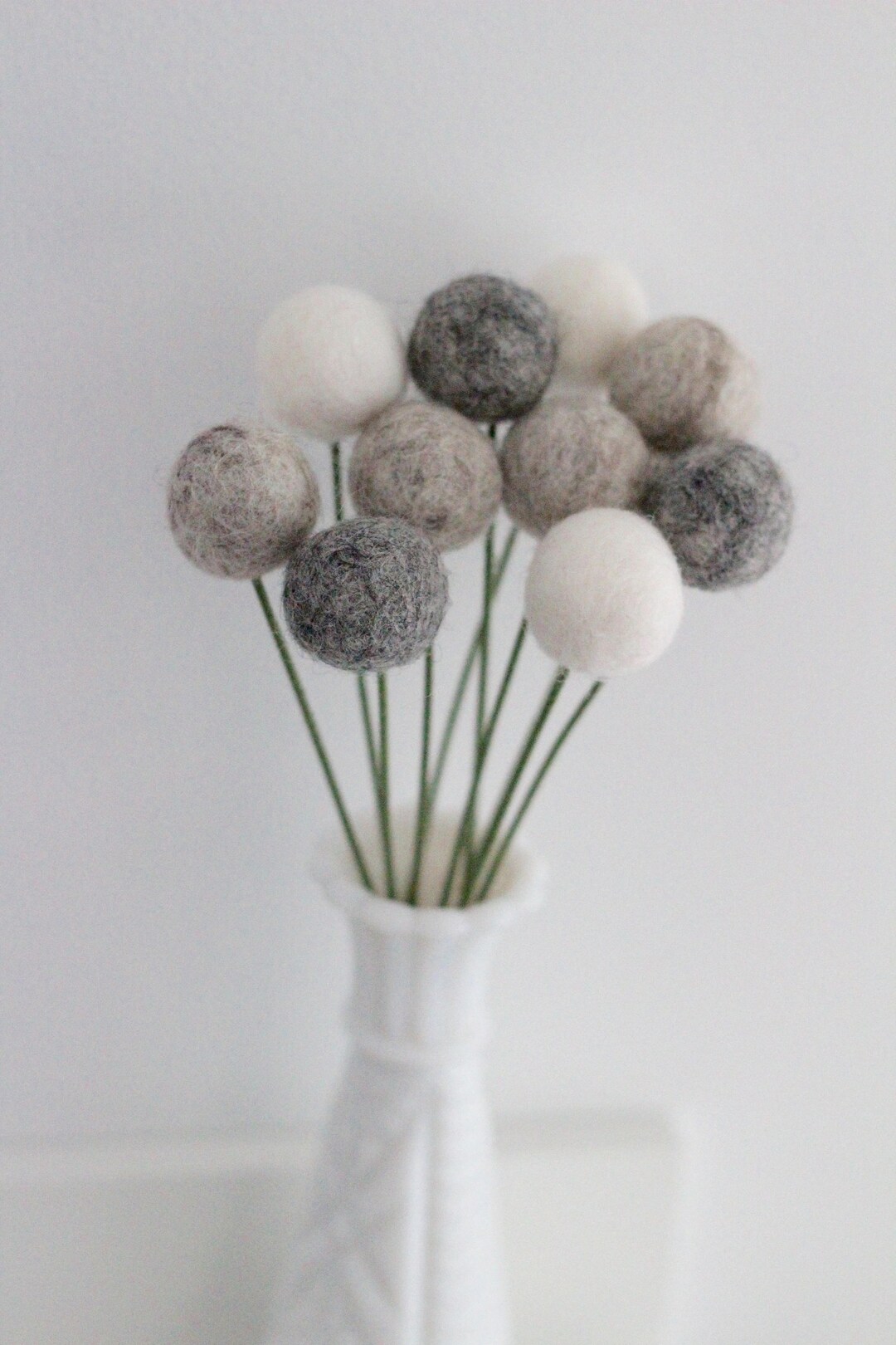 Dappled Gray Felt Pom Pom Flowers- Billy Ball Flowers- White Gray ...