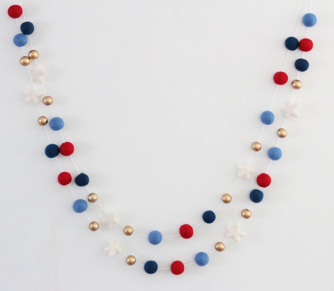 Gold Stars & Stripes Star Garland- Fourth of July Garland- Pom Pom ...