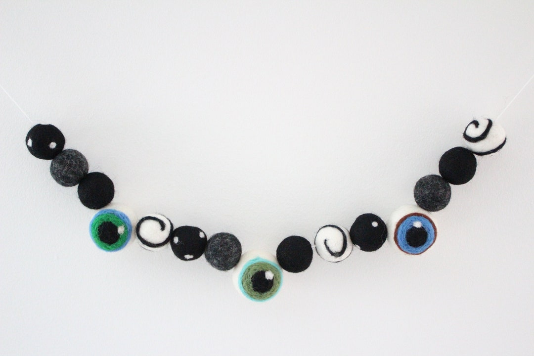 Felt Eyeball Garland Black, Black and White Swirl, Spotted Black ...