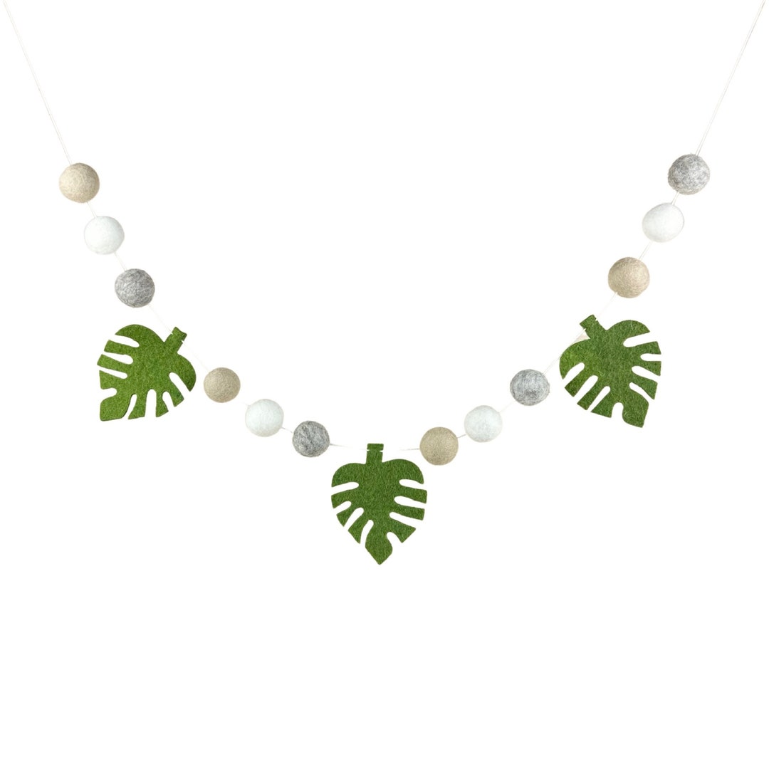 Monstera Farmhouse- Ivory, Cream, Light Pebble Gray With Green Monstera ...