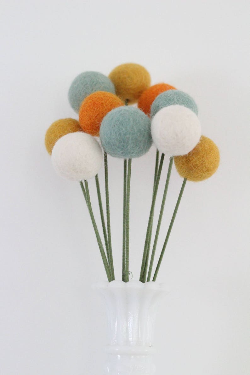 Felt Billy Ball Flowers: Orange, Mint, Yellow Wool Pom Poms - Etsy