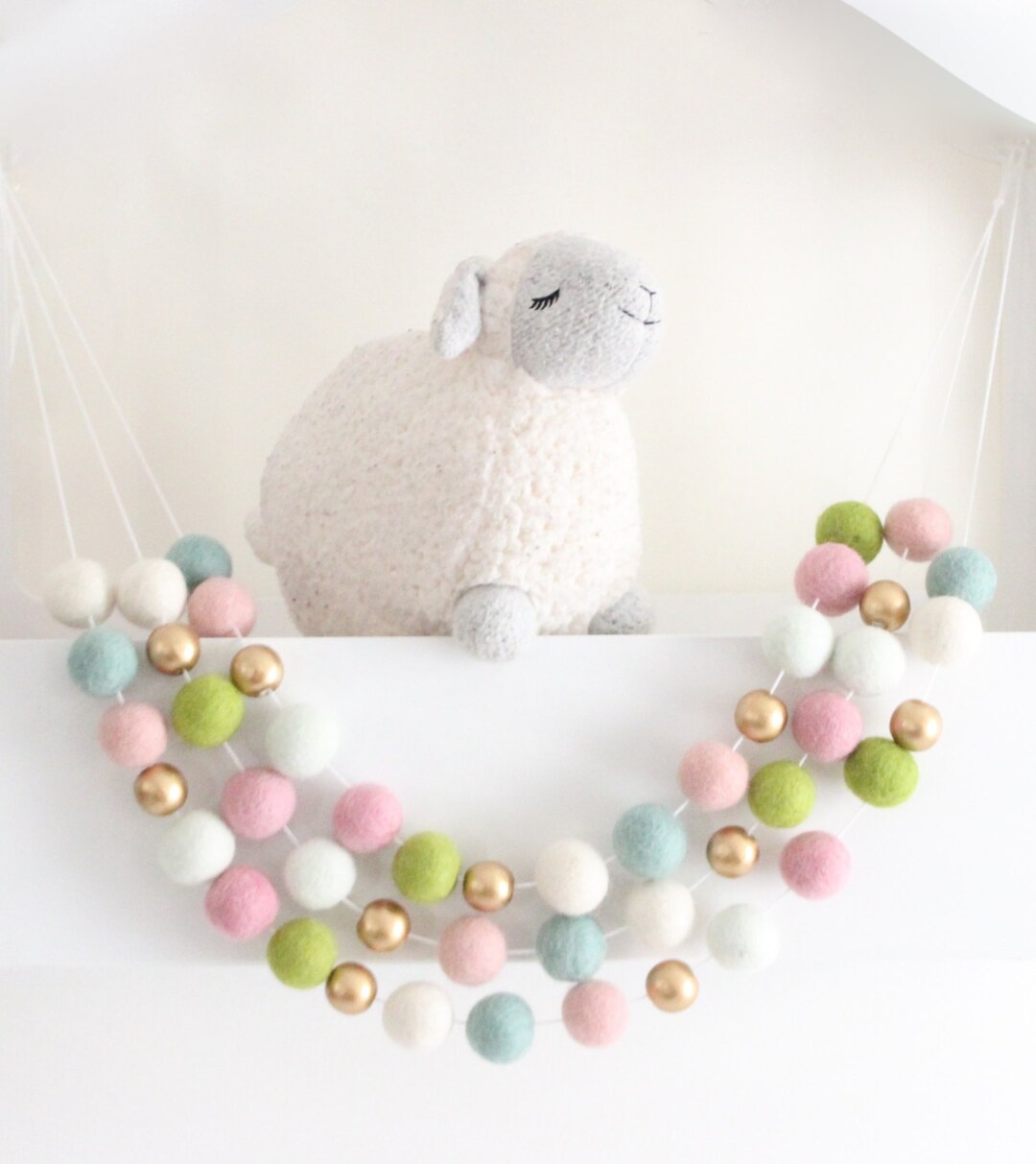 Pastel Spring Garland- Felt Ball Garland- Pink Nursery Decor- Gold ...