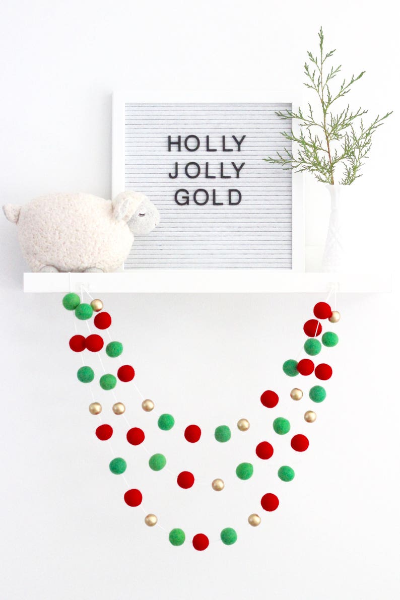 Holly Jolly Gold Christmas Garland- Red Green Gold Garland- Christmas ...