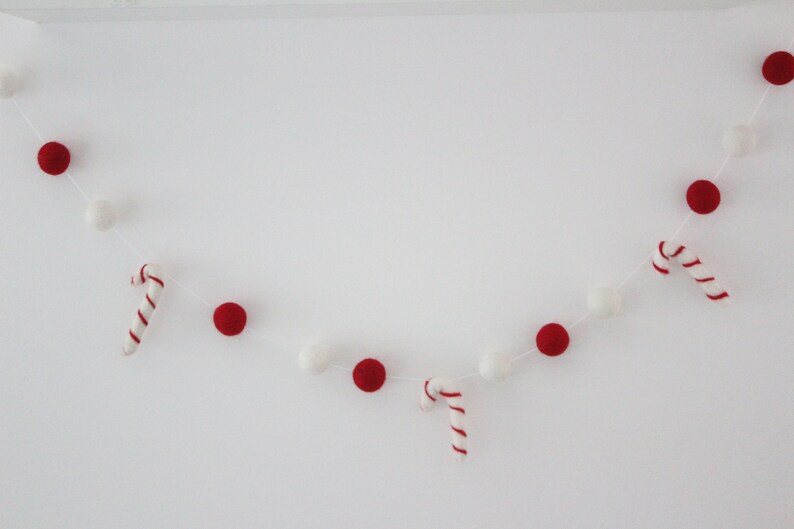 Candy Cane Felt Ball Garland Red and White Felt Candy Canes | Etsy
