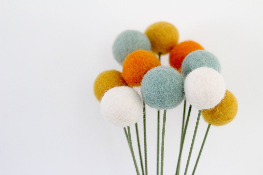 Felt Billy Ball Flowers: Orange, Mint, Yellow Wool Pom Poms - Etsy
