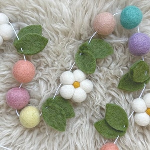 Felt Daisy Garland: Spring Garden Decor, Wool Felt Balls - Etsy