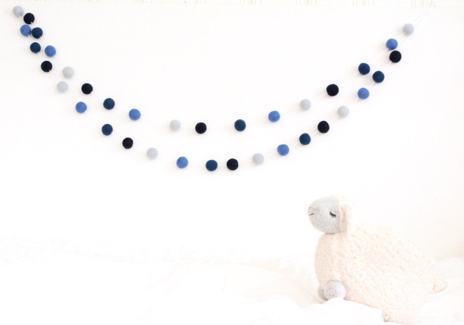 Navy Garland- Birthday Party Decor- Navy Felt Ball Garland-pom Pom ...