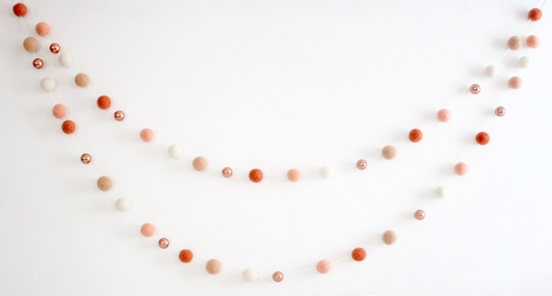 Rose Gold and Coral Felt Ball Garland- Coral Nursery Decor- Rose Gold ...