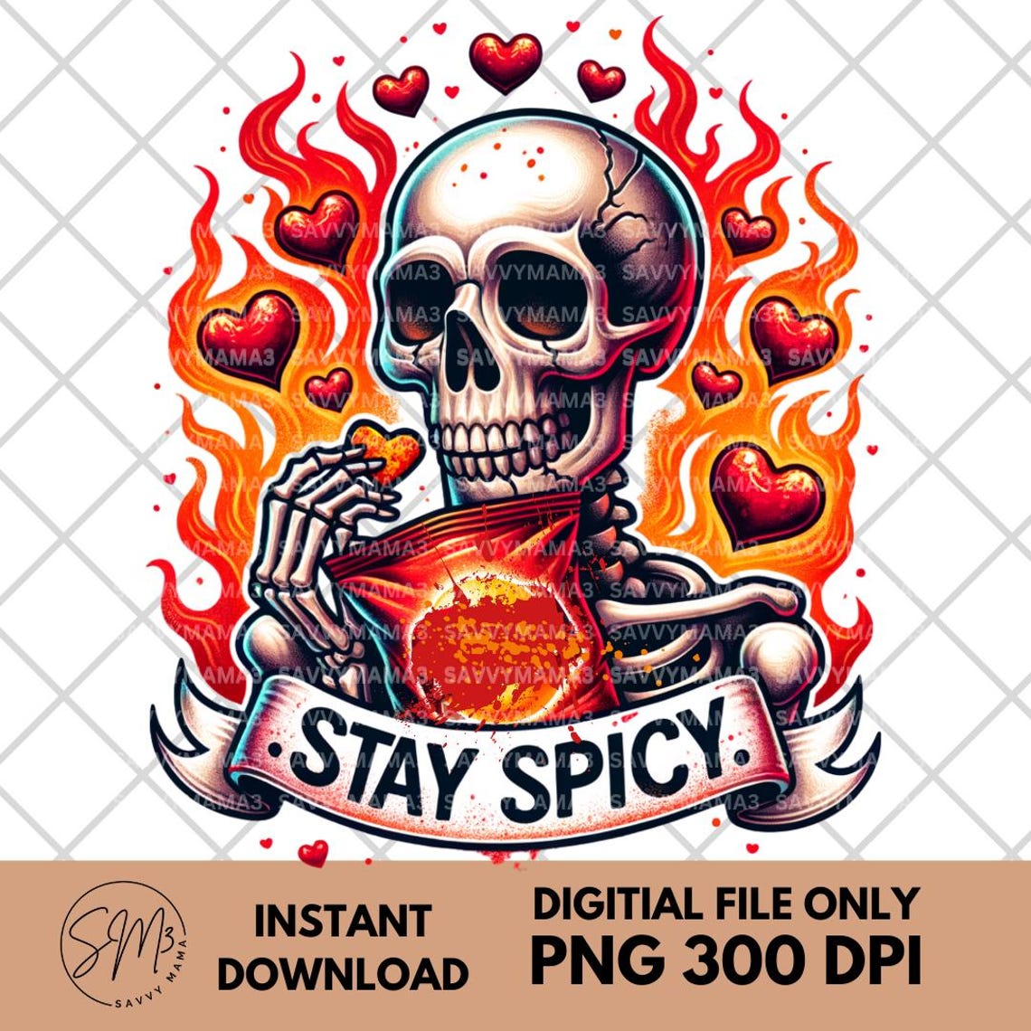 Stay Spicy Funny Skeleton Spicy Chips Valentines Day Hearts Clipart ...
