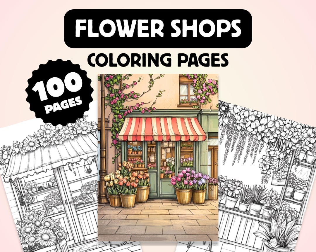 100 Floral Storefront Coloring Pages, Elegant Flower Shop Scenes ...