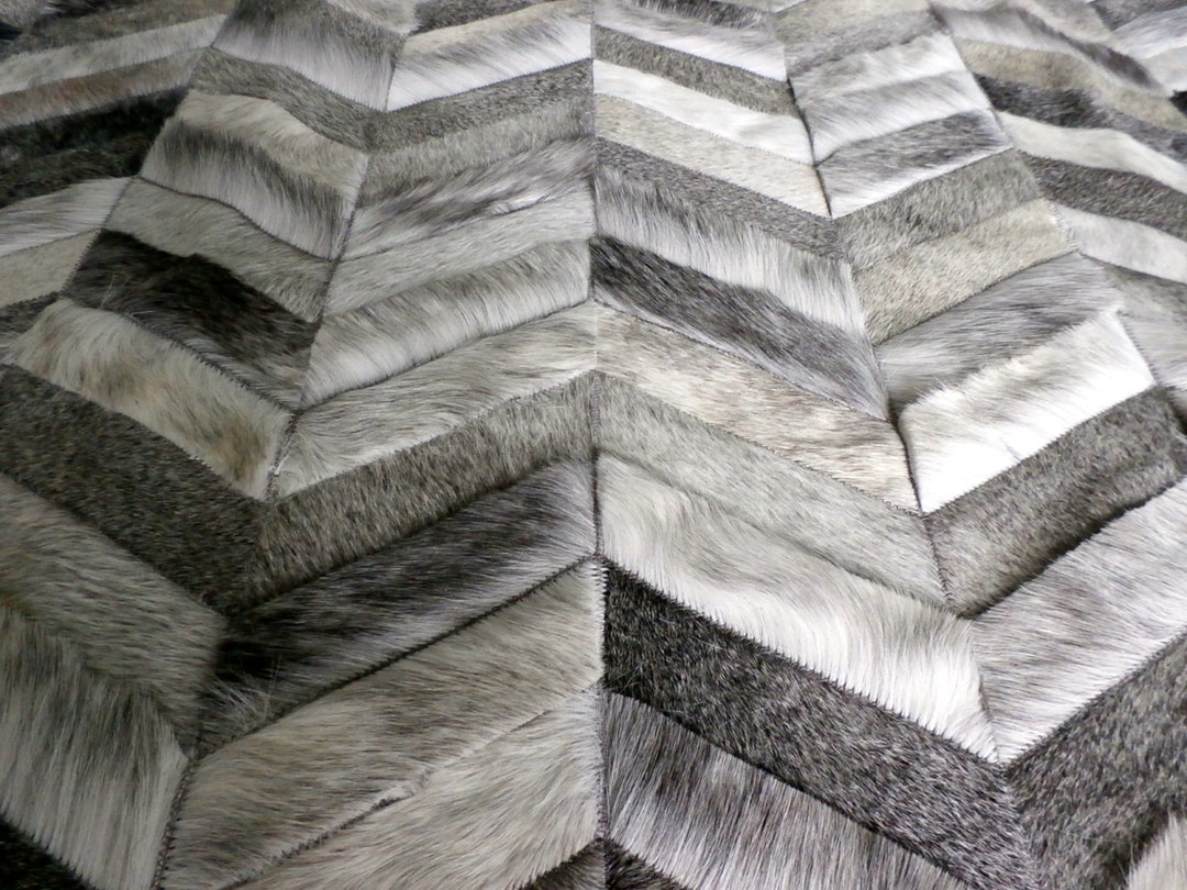 Handmade Cowhide Patchwork Rug - Gray Rug, Grey Rug, Chevron Rug ...