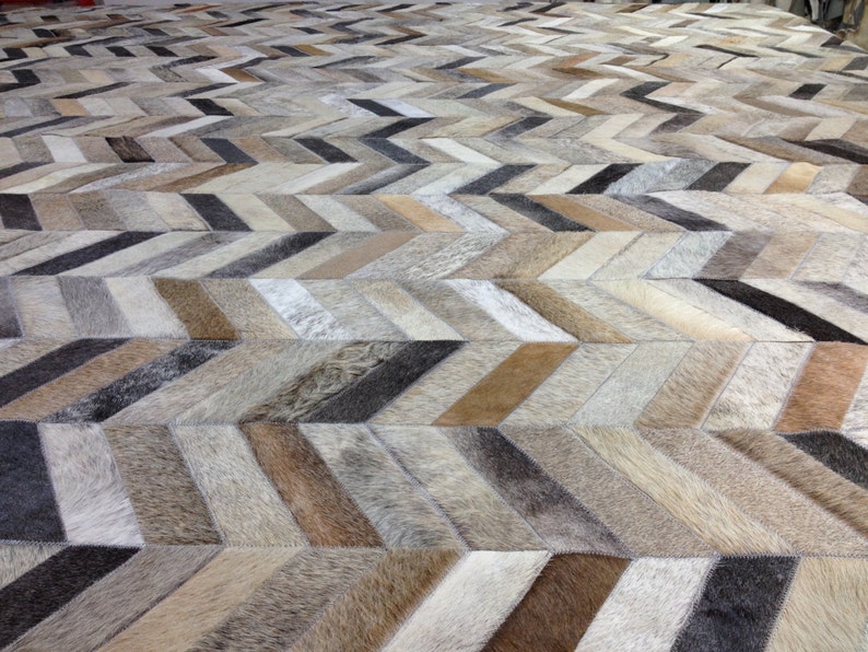 Handmade Chevron Cowhide Patchwork Rug Custom Cow Hide Rug | Etsy