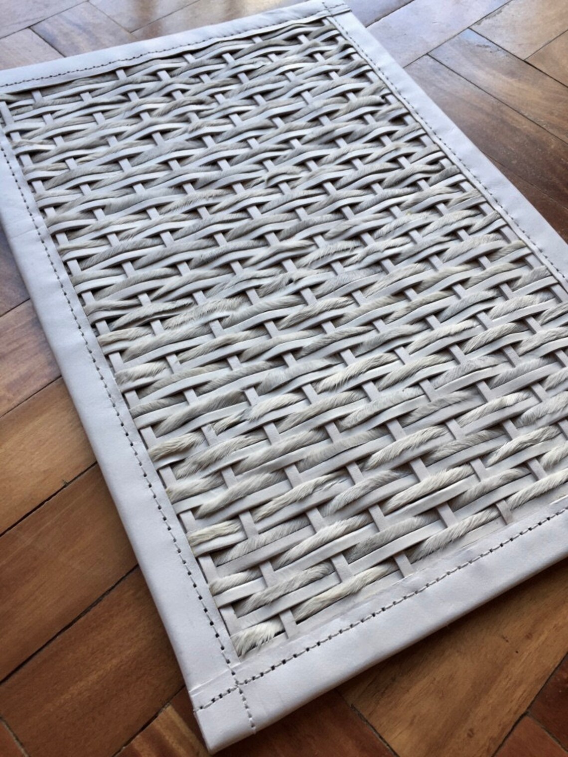 White Woven Leather Rug + Cowhide Rug - Soler - Etsy