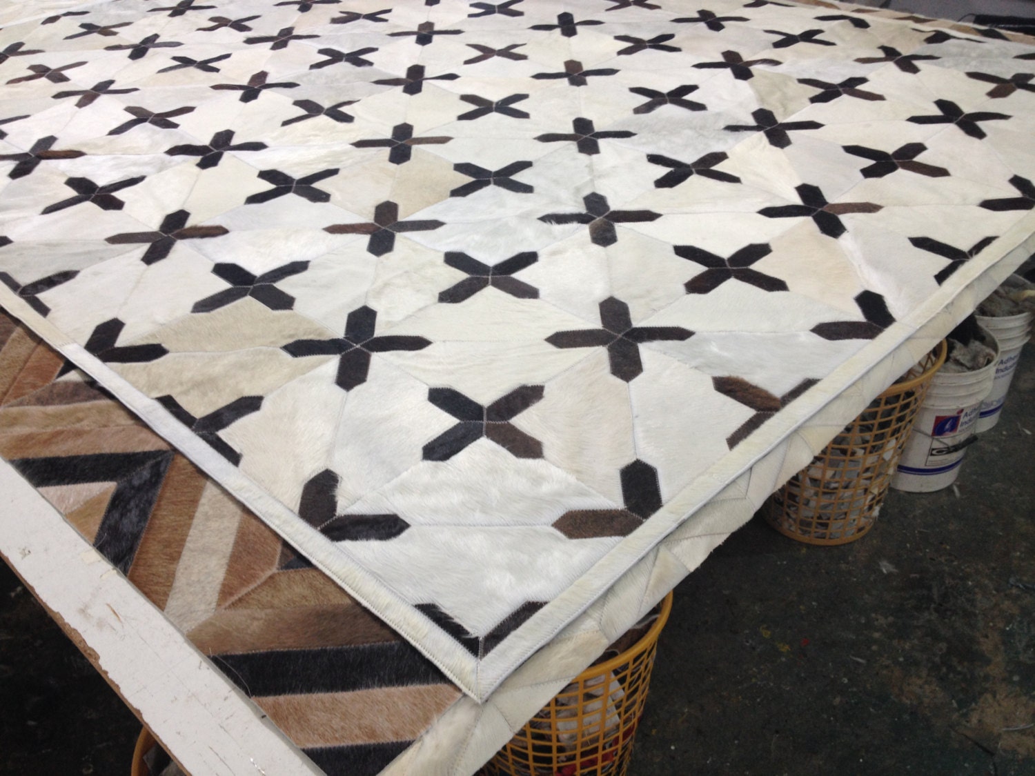 Handmade Cowhide Patchwork Rug Black and White Rug Cream - Etsy