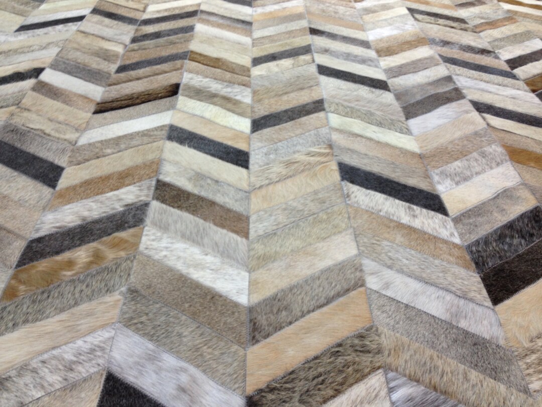 Handmade Chevron Cowhide Patchwork Rug - Custom Cow Hide Rug- Beige ...