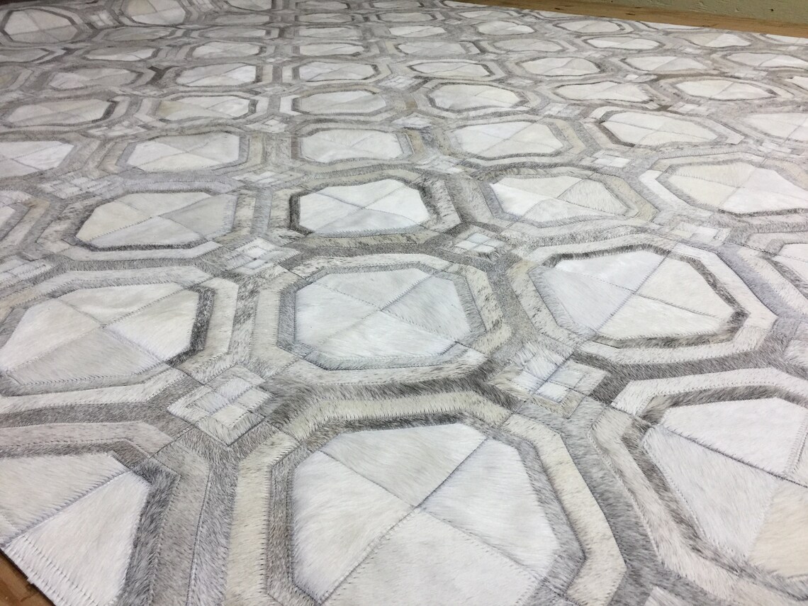 Handmade Gray White Cowhide Patchwork Rug Casanova Grey | Etsy
