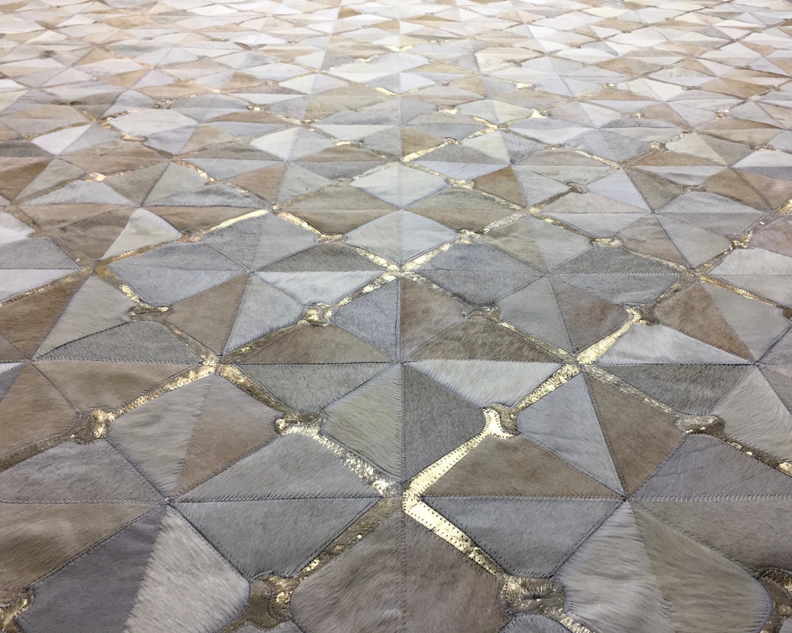 Handmade Cowhide Patchwork Rug Cream Rug Grey Rug Metallic - Etsy