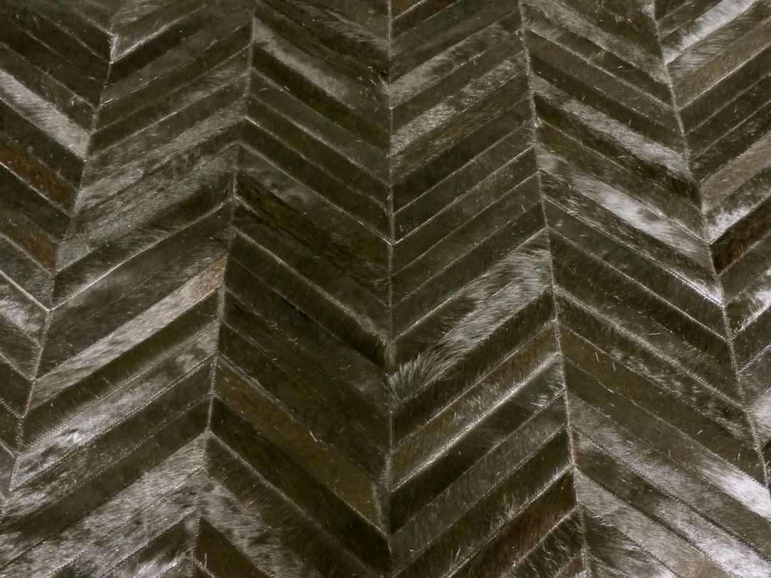 Handmade Cowhide Patchwork Rug Black Chevron Herringbone Rug - Etsy