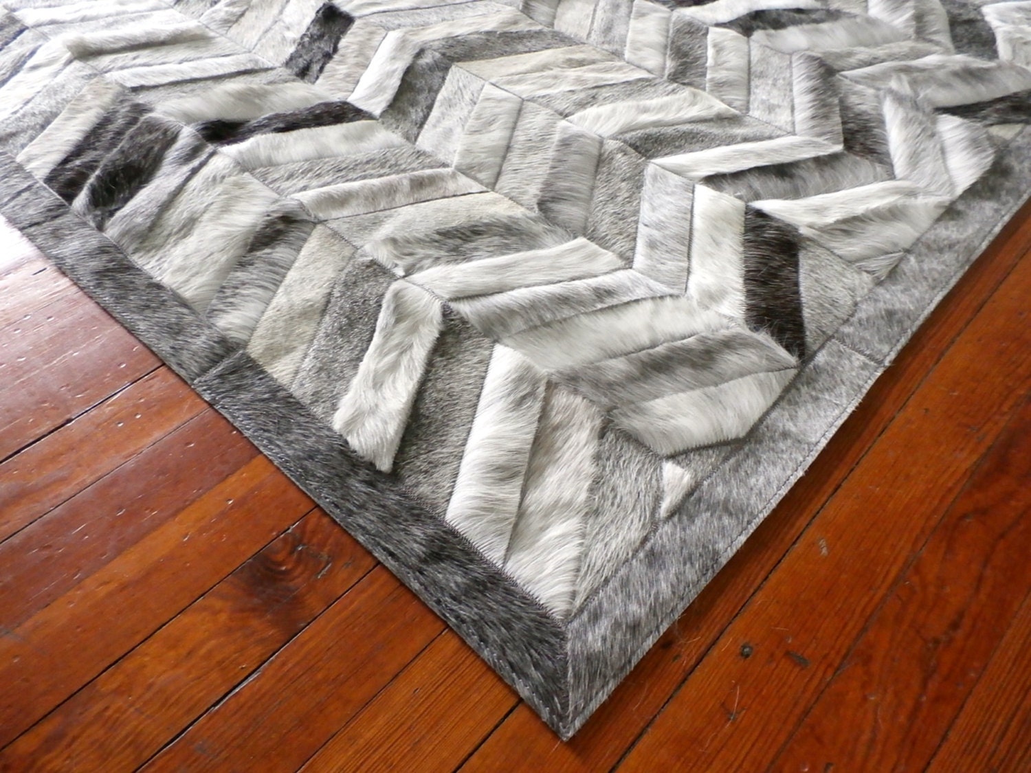 Handmade Cowhide Patchwork Rug Gray Rug Grey Rug Chevron | Etsy