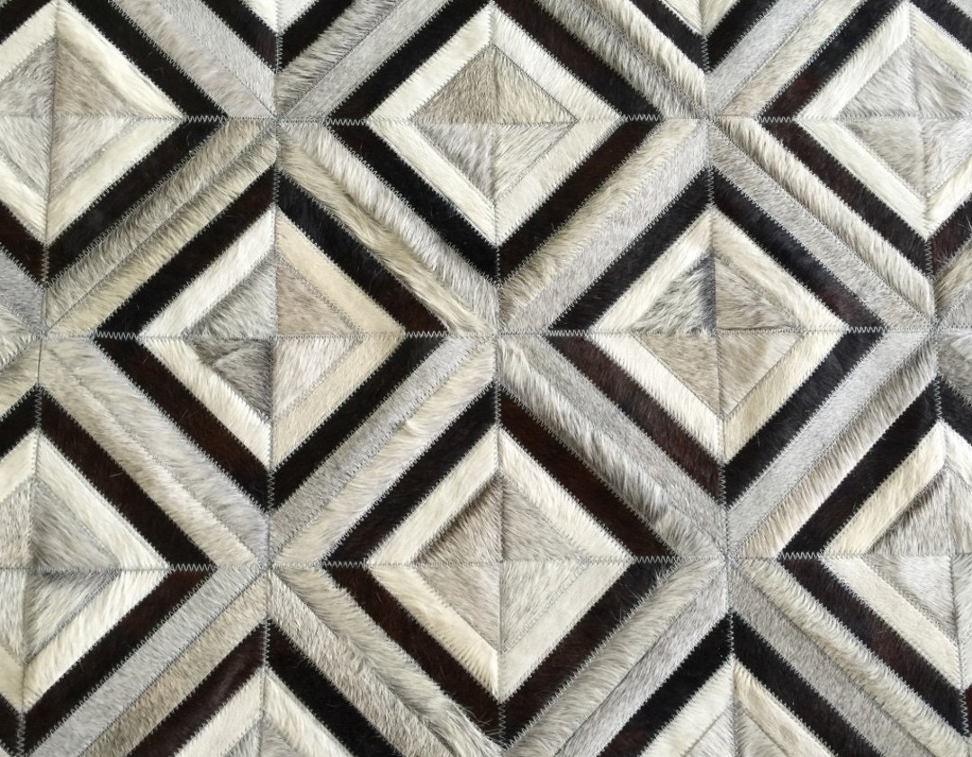 Handmade Patchwork Cow Hide Rug - Gray Rug, Grey Rug, White Ivory ...