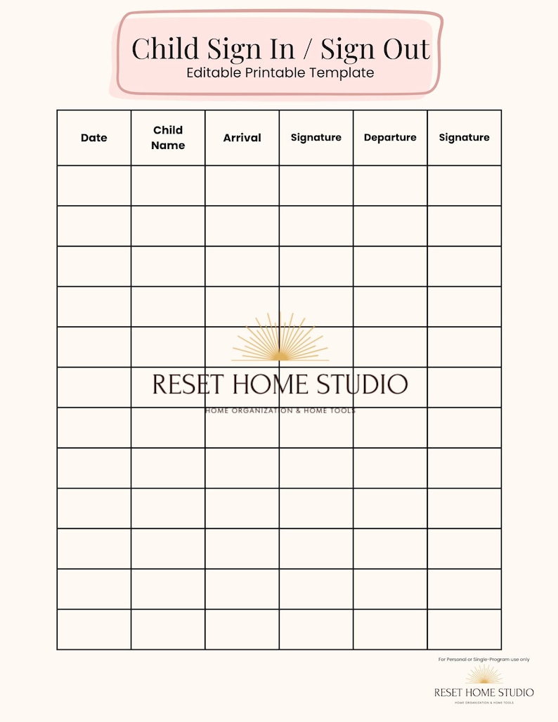 Daycare Sign In/out Sheet | Childcare Attendance Log (canva Digital ...