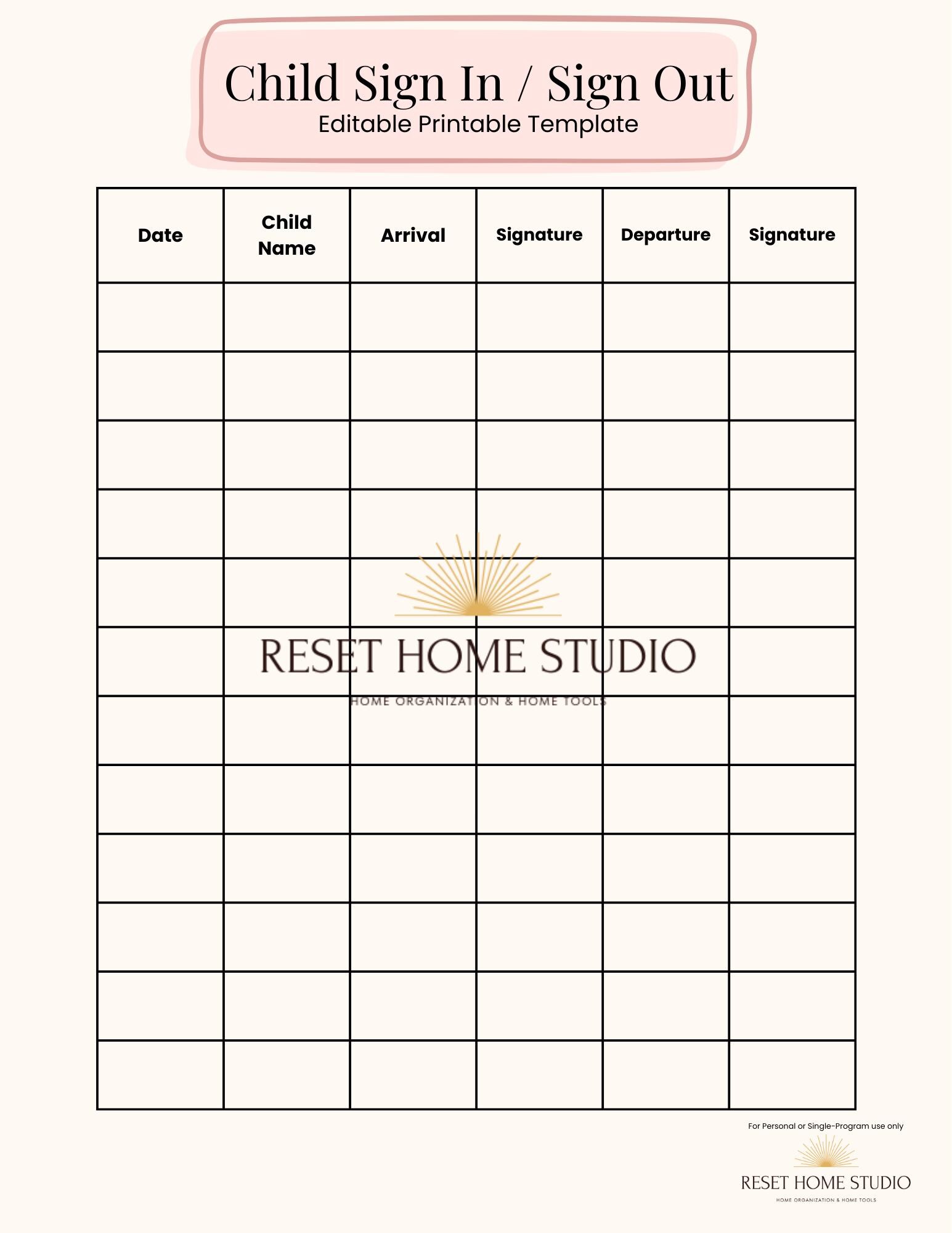 Daycare Sign In/out Sheet | Childcare Attendance Log (canva Digital ...