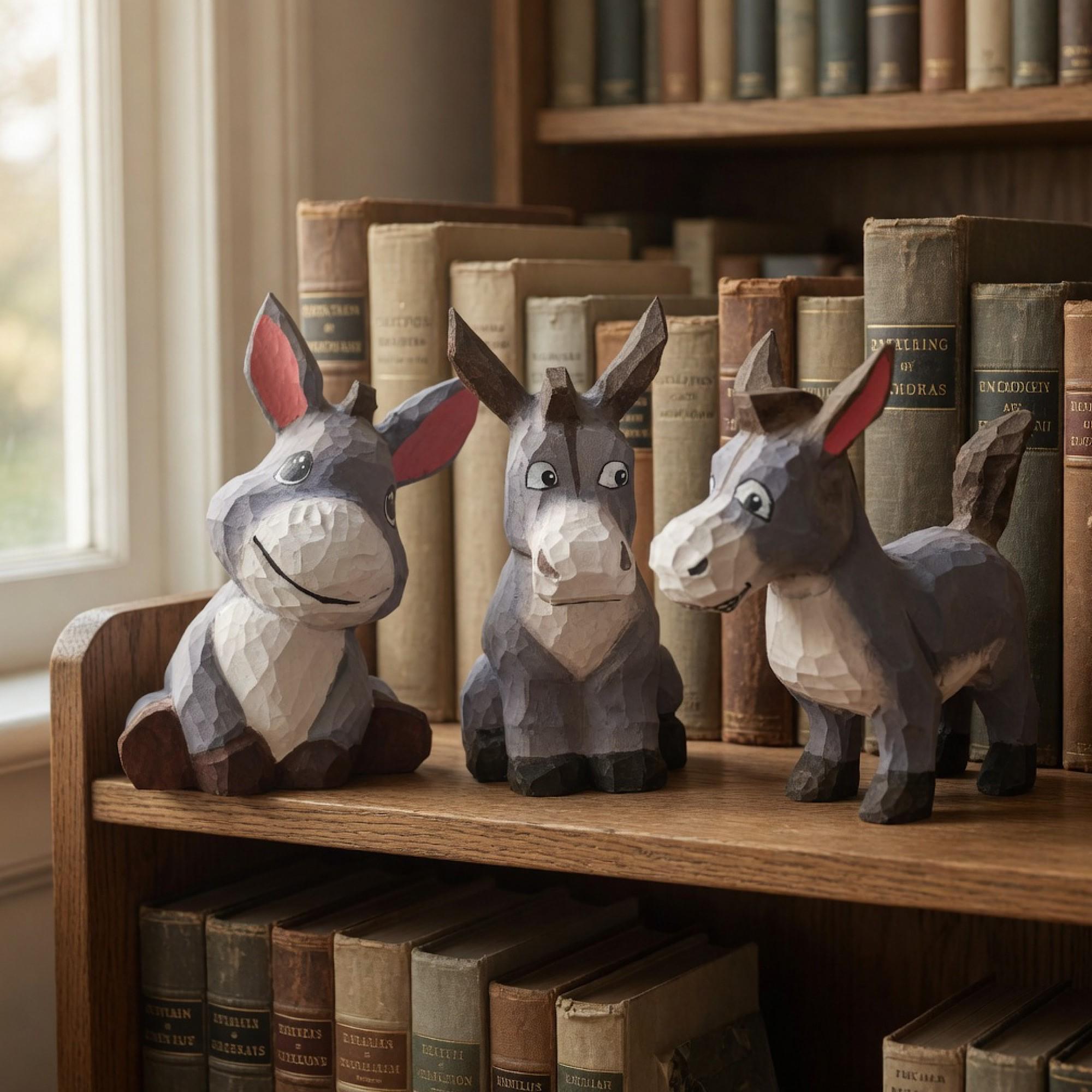 Hand Carved Wooden Donkeys Figurines, Rustic Farmhouse Decor, Artisan ...