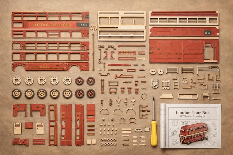 Wooden DIY Kit London Tour Bus Model - Etsy