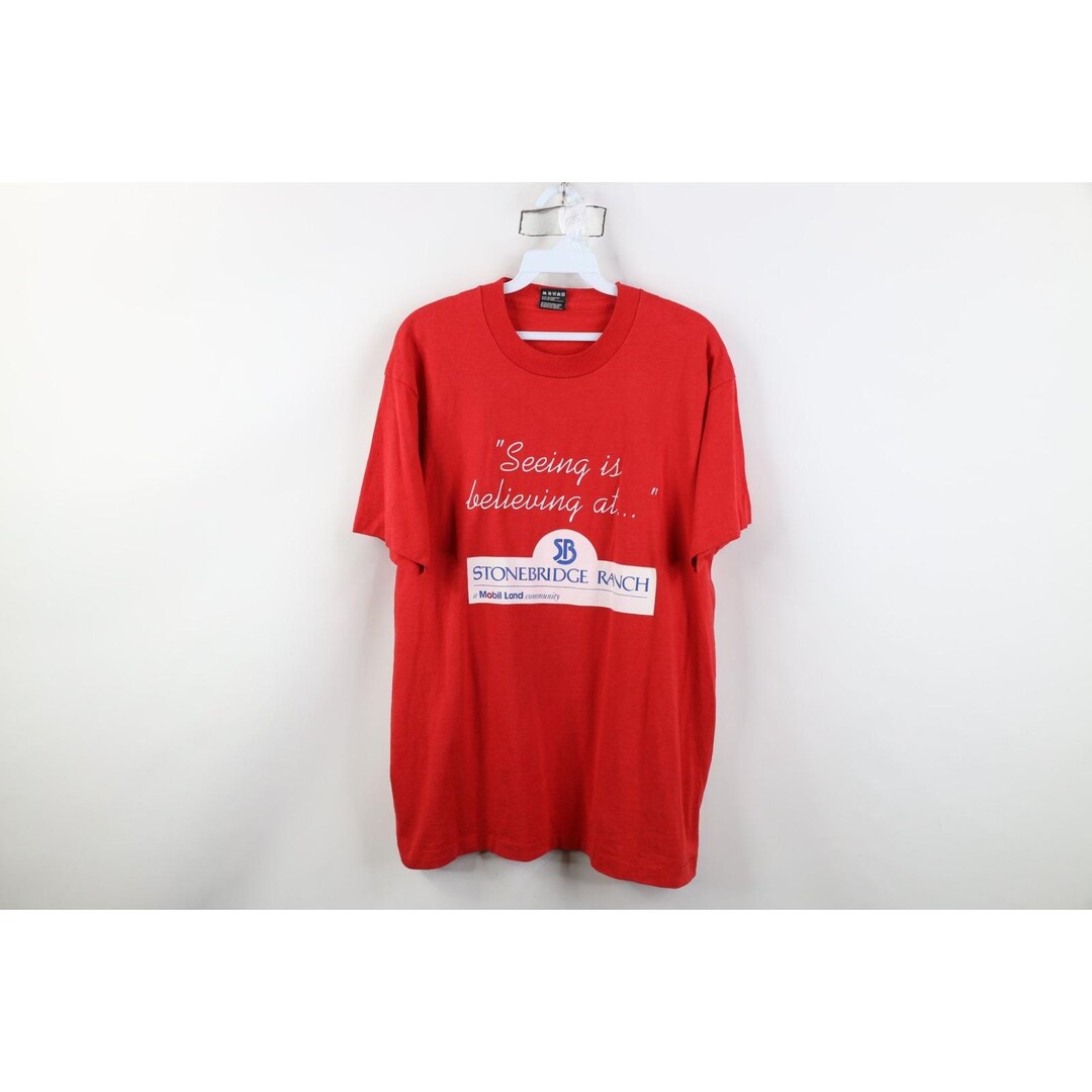 80s 90s Mens Large Stonebridge Ranch Texas Mobil Gas T-shirt Red USA ...