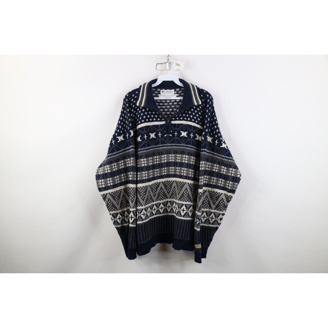 90s Columbia Mens XL Fair Isle Knit Half Zip Pullover Sweater Acrylic ...
