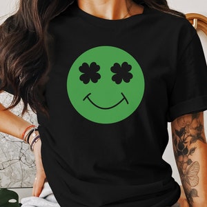 Irish Smiley Face Clover T-shirt, St. Patrick's Day Lucky Shirt, Happy ...