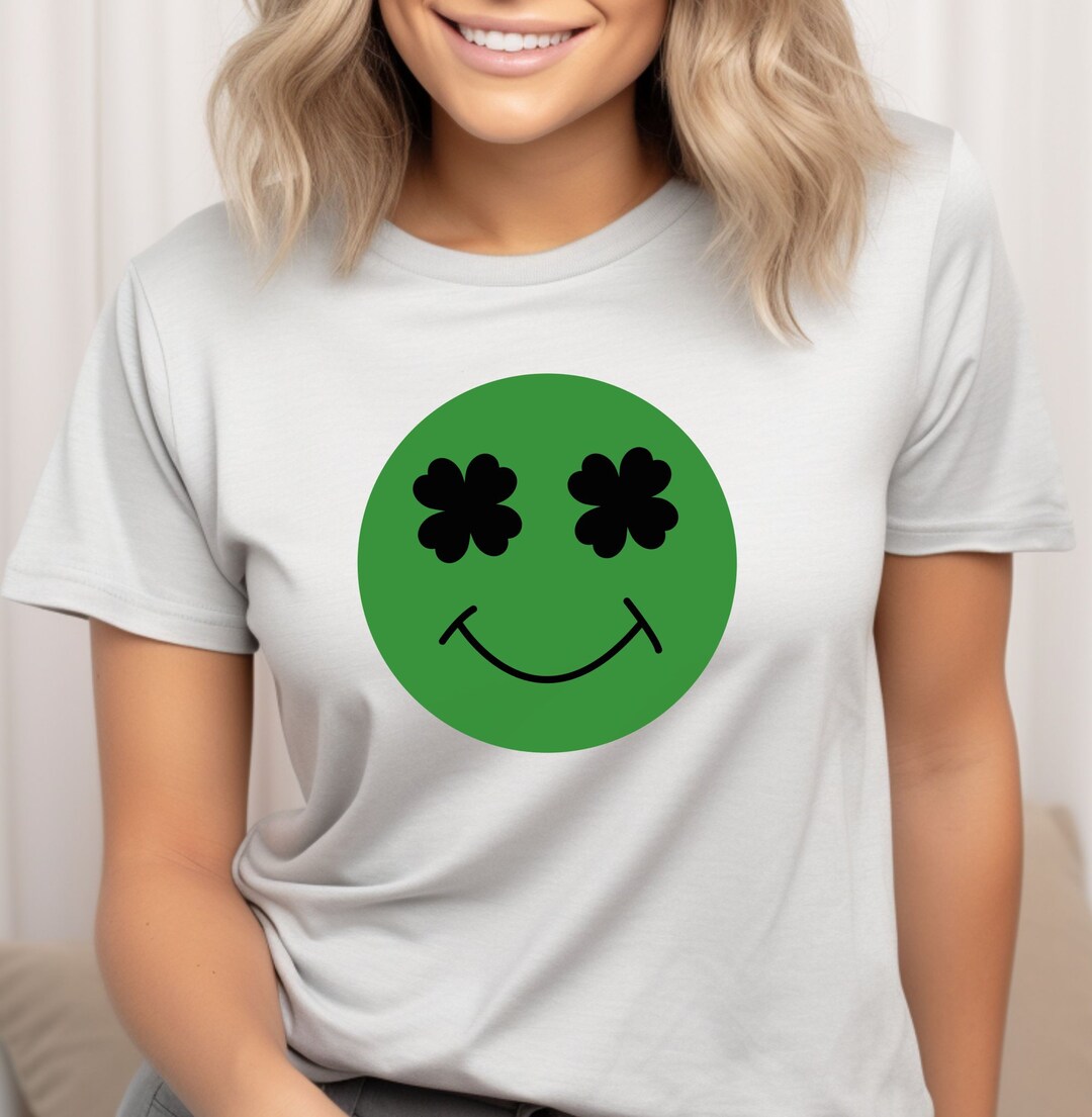 Irish Smiley Face Clover T-shirt, St. Patrick's Day Lucky Shirt, Happy ...