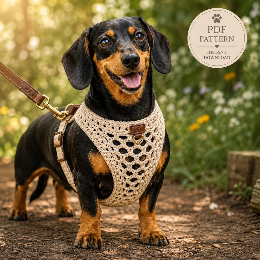 Crochet Dog Harness Pattern, Adjustable Pet Vest Tutorial (PDF Download ...