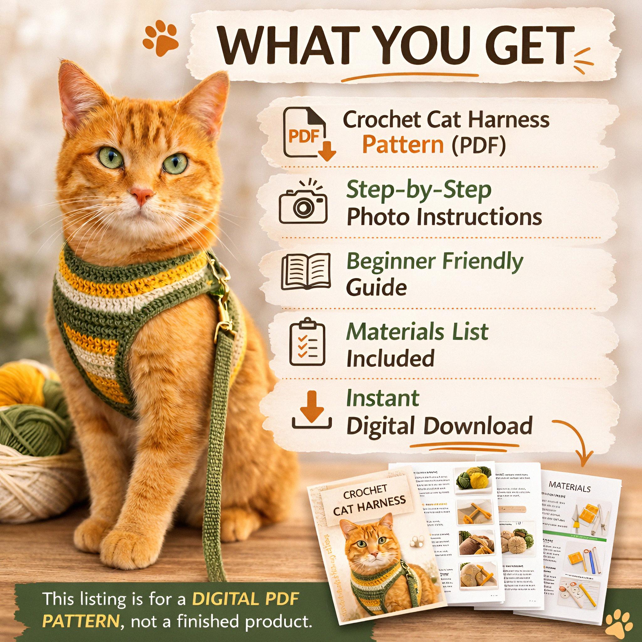 Crochet Cat Harness Pattern, Adjustable Pet Tutorial (2PDF Download) - Etsy