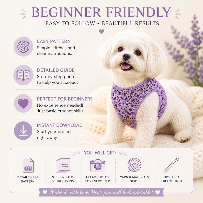 Beginner Crochet Dog Harness Pattern, Small Dog, Step-by-step Tutorial ...
