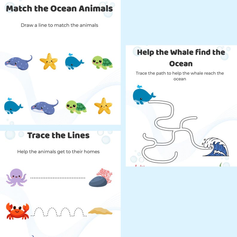 Ocean Animals Activity Book | Printable Preschool Worksheets | Toddler ...