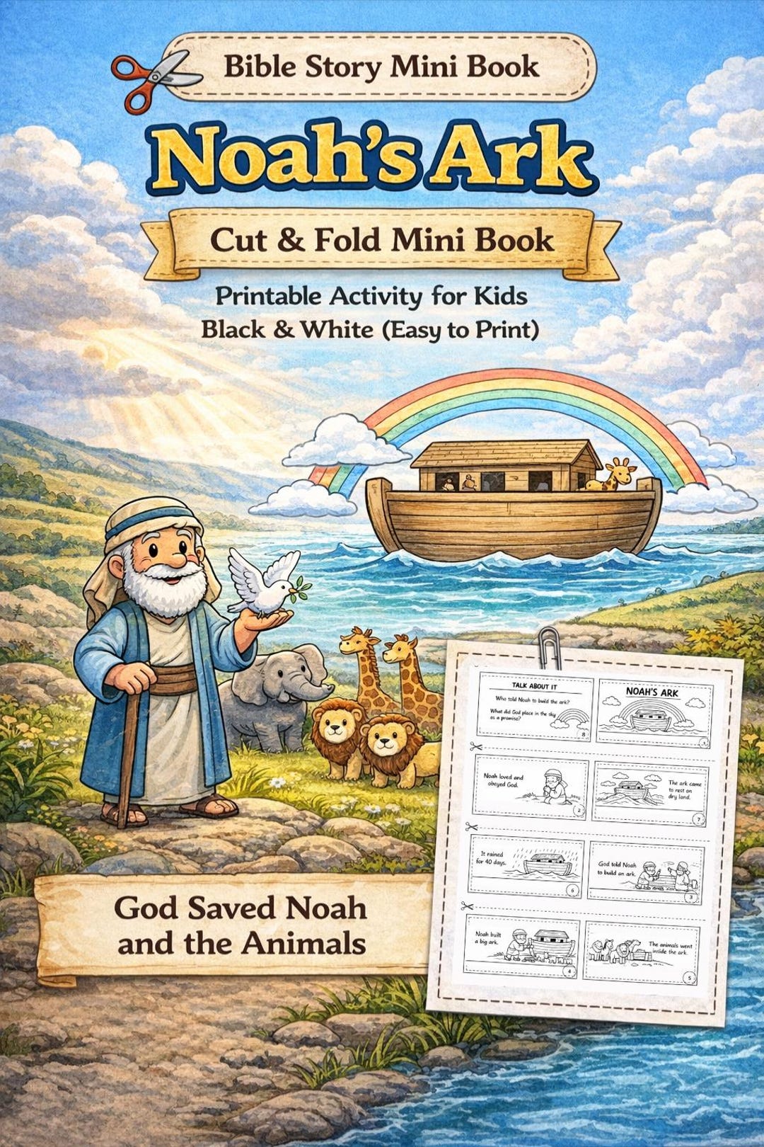 Noah’s Ark Bible Story Activity for Kids | Cut and Fold Mini Book ...