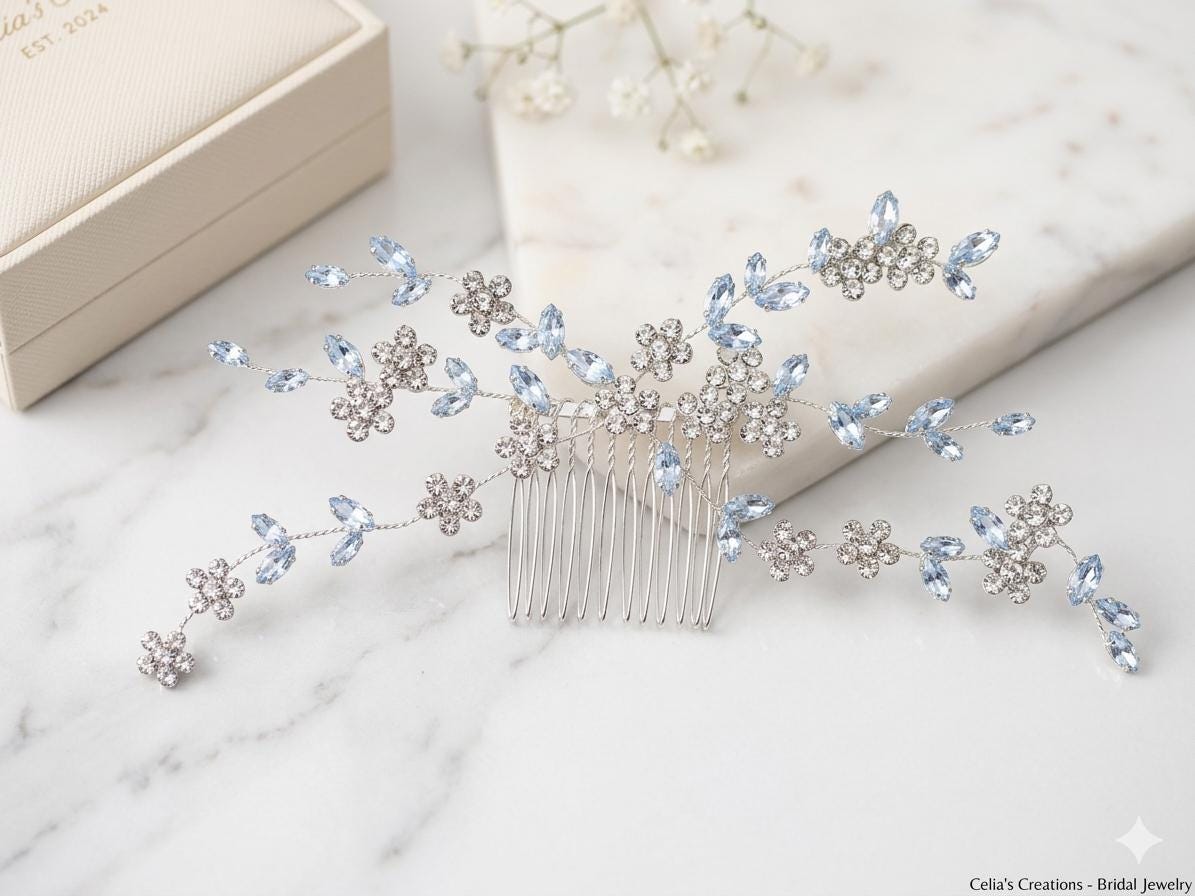 Blue Crystal Bridal Hair Comb – Wedding Hair Accessory for Bride ...