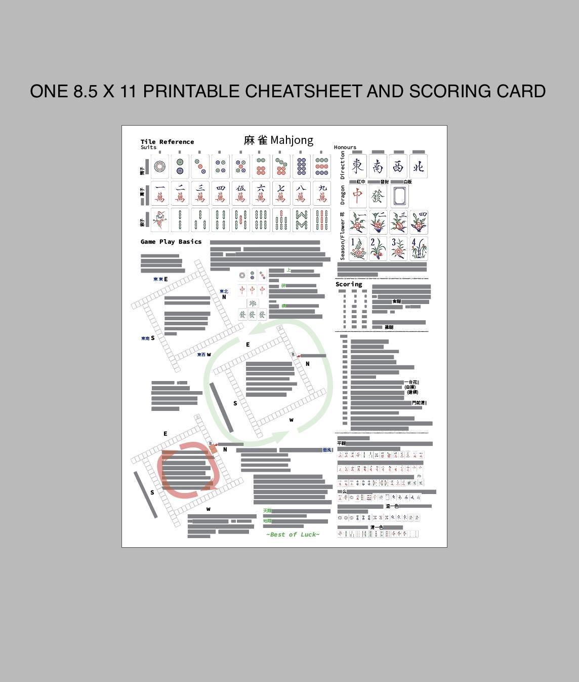 HK Style Mahjong Cheat Sheet: Game Play Basics, Tile Reference, and ...