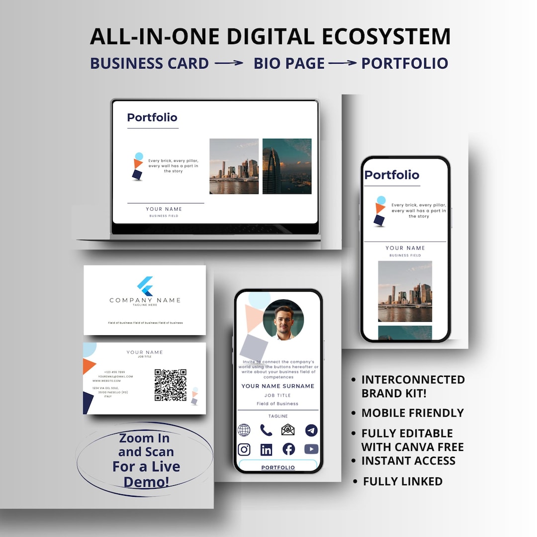 3-in-1 MINIMAL Bundle: QR Code Business Card, Web Link in Bio Page E ...