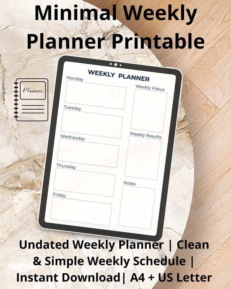 Weekly Planner Printable, Minimalist Weekly Schedule, Productivity ...